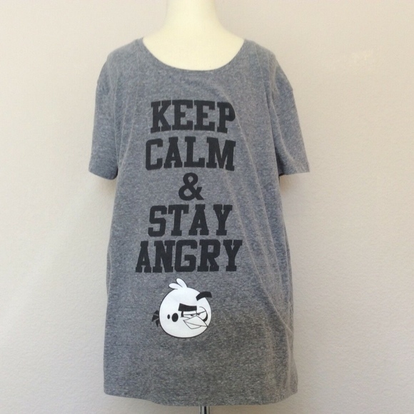 Tops | Angry Birds Gray Keep Calm And Stay Angry Tshirt | Poshmark